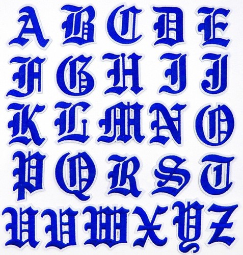 Blue Old English Medieval Letter Patch Patches Iron on Alphabet ...