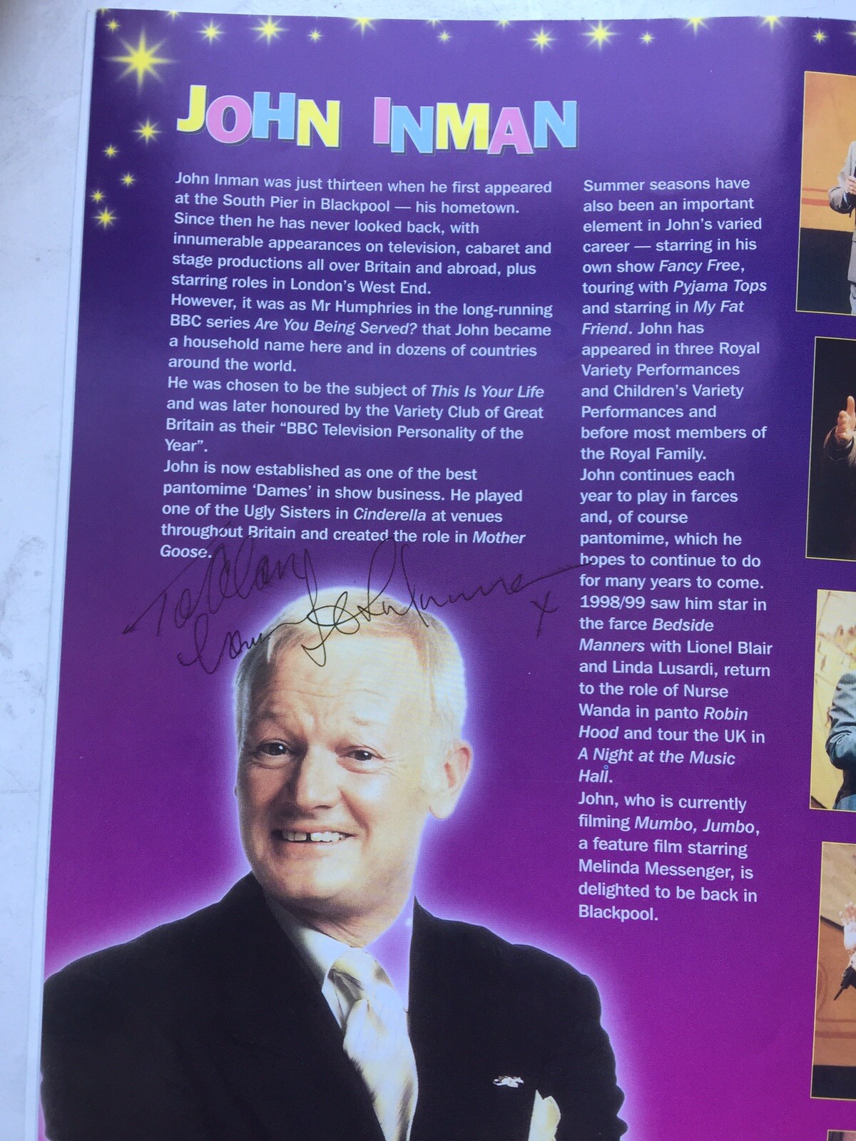Blackpool Comedy Bonanaza 2000 Signed Program (John Inman,Billy Pearce ...