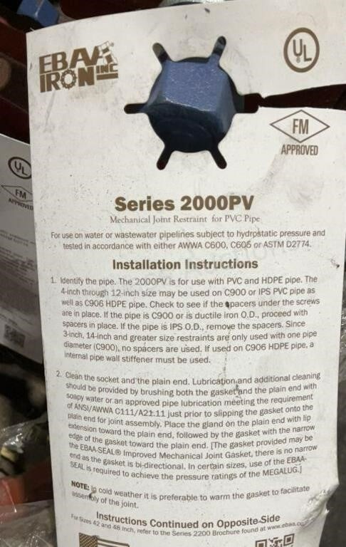 (25) 10" EBAA IRON Series 2000PV Megalug Mechanical Joint Restraint ...