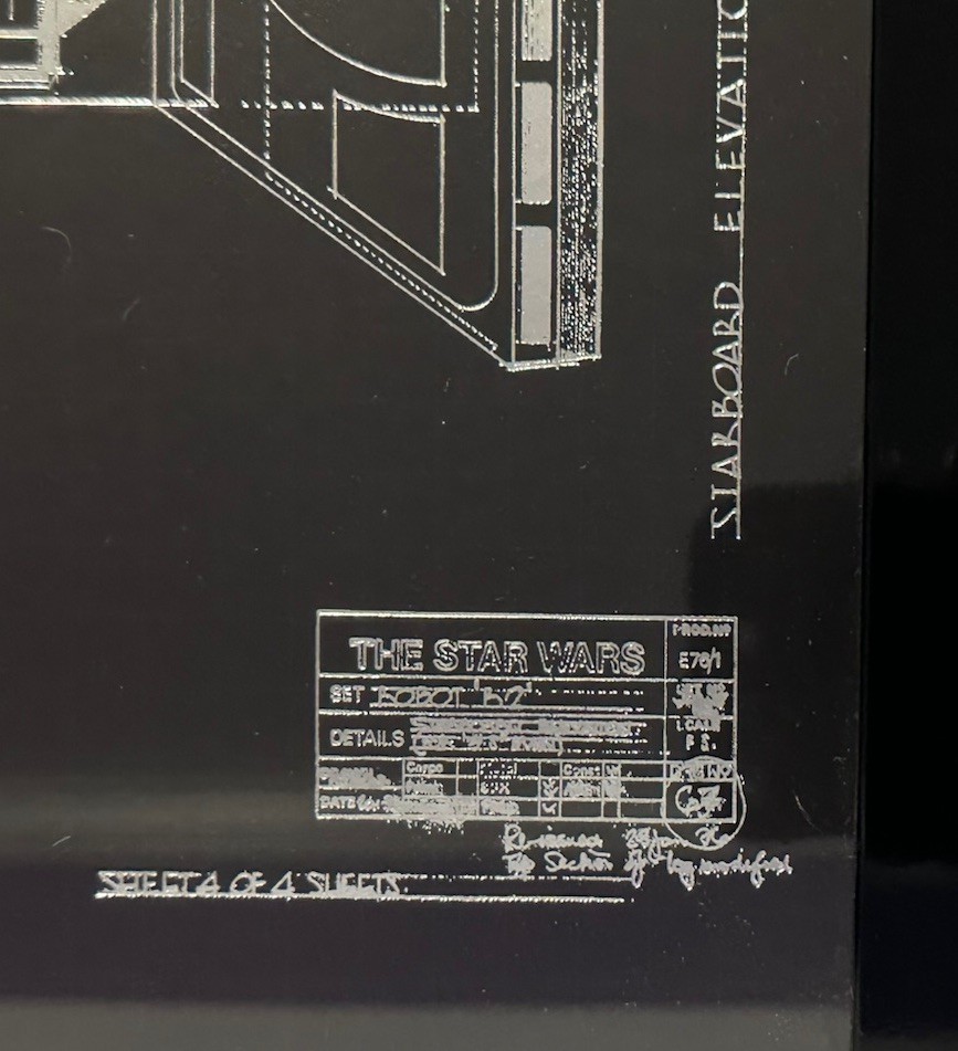 Star Wars R2D2 R2-D2 Blueprint by Artissimo. Glass Framed Print 24" x ...