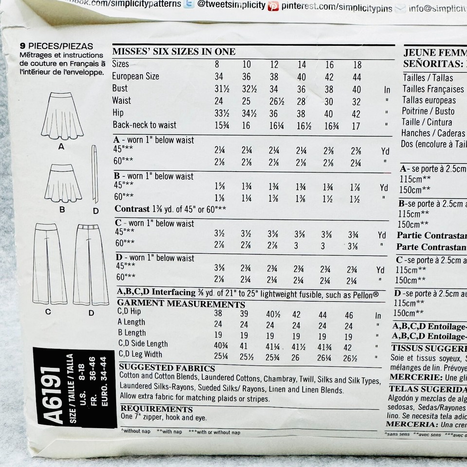 New Look 6191 Flared Skirt and Wide Leg Pants Misses Size 8 18 Sewing ...