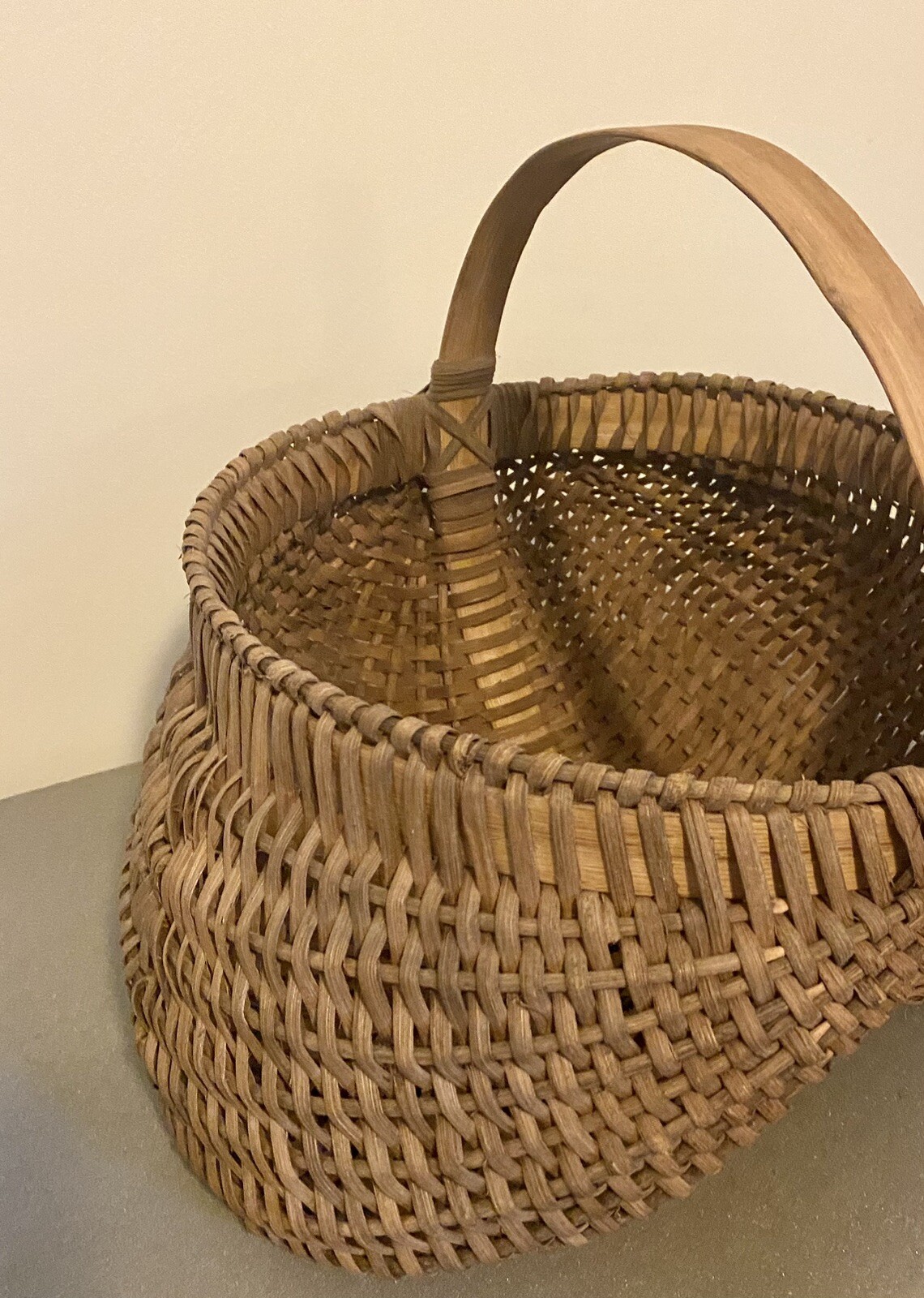 Vintage Handmade Large Splint Buttock Egg Basket White Oak 12” X 15 ...