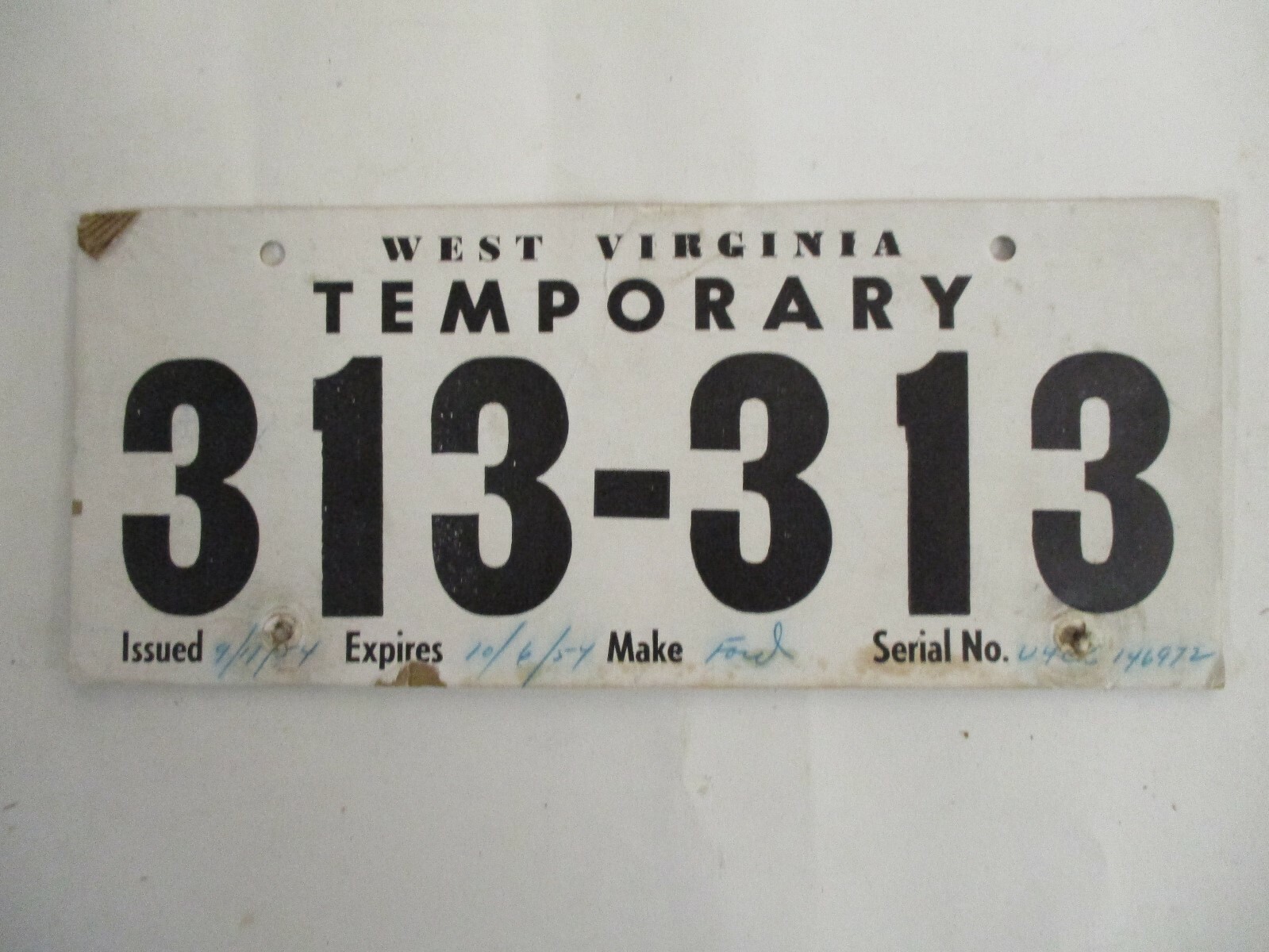 1954 West Virginia TEMPORARY with nice number License Plate Tag | eBay