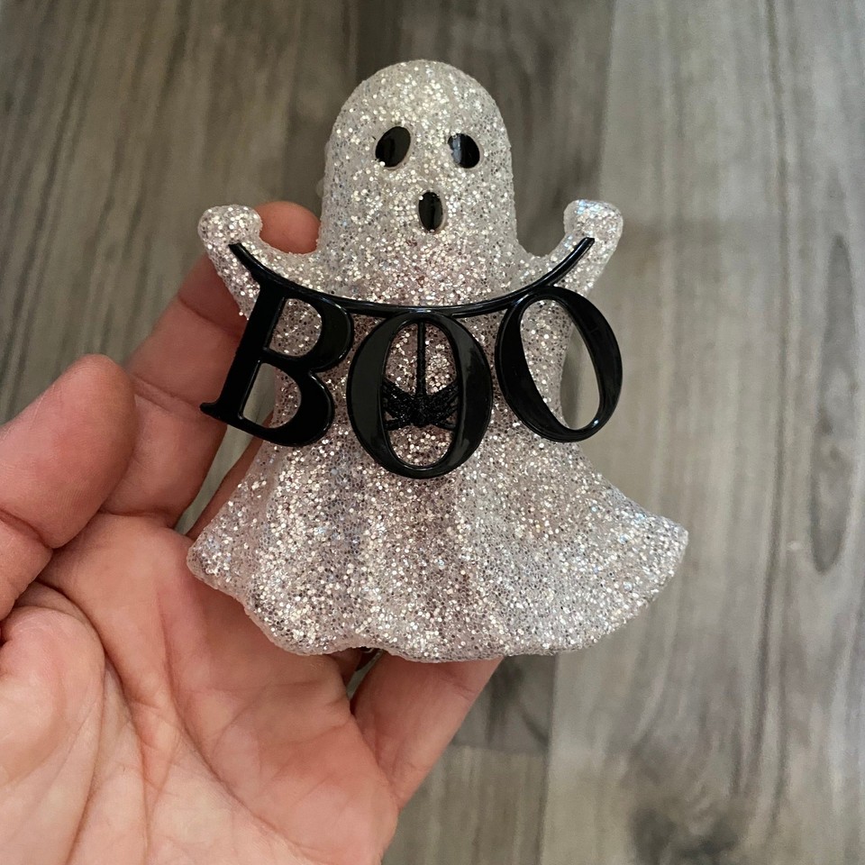 White Silver Glitter Ghost Plug-In Nightlight "BOO" | eBay