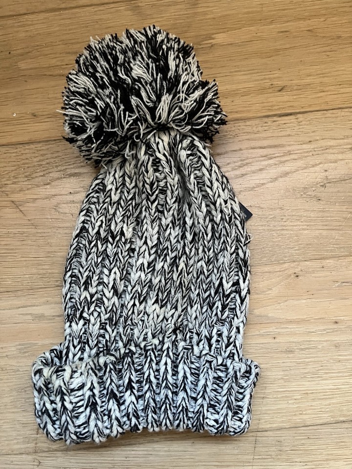M&S NEW Black & White Ladies Knitted Bobble Hat One Size | eBay UK
