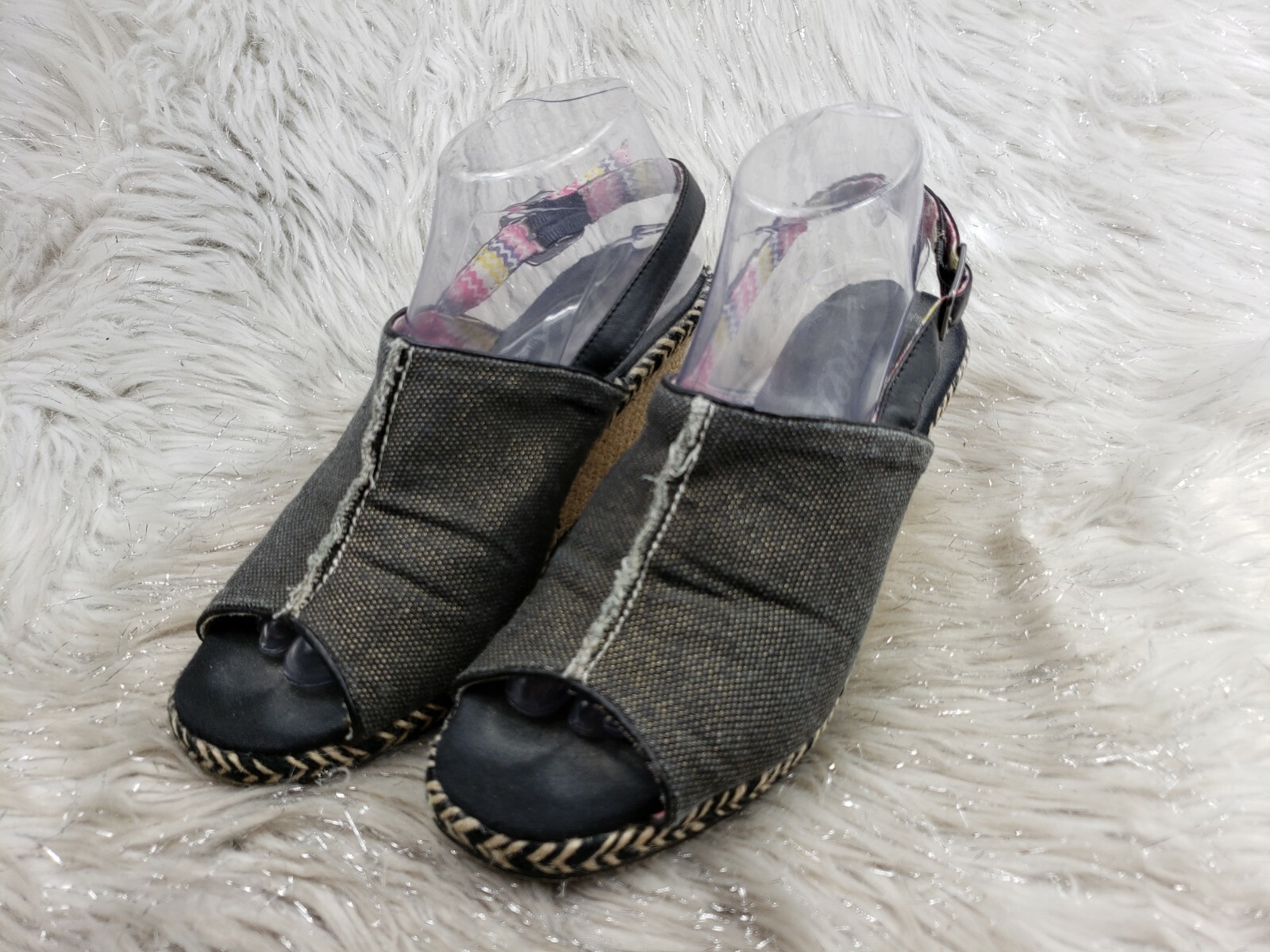 SKECHERS 38302 Black Slingback Rope Wedge Heel Sandal… - Gem