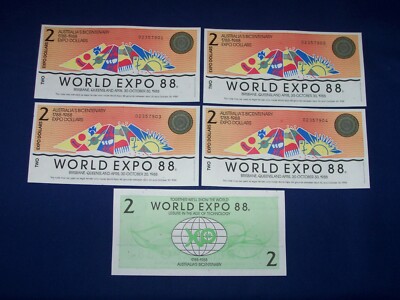 Lot of 5 Notes from Australia World Expo 88 $2 Uncirculated | eBay