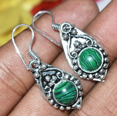 Malachite Gemstone Dangle Earring 925 Sterling Silver Overlay U271-C217 ...