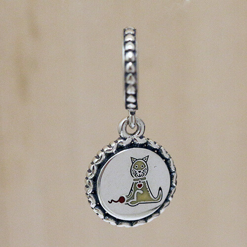 PANDORA Charm Cat Stick Figure Dangle Eng792018 5 & Suede Pouch for ...