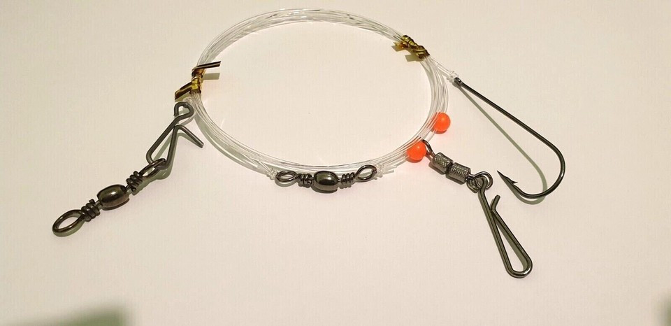 10 x Clipped up running ledger single hook rigs sea fishing COD BASS ...