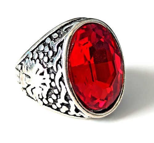 Men's Fashion Solid Silver Plated Lab-Created Red Ruby Pretty Ring Size ...