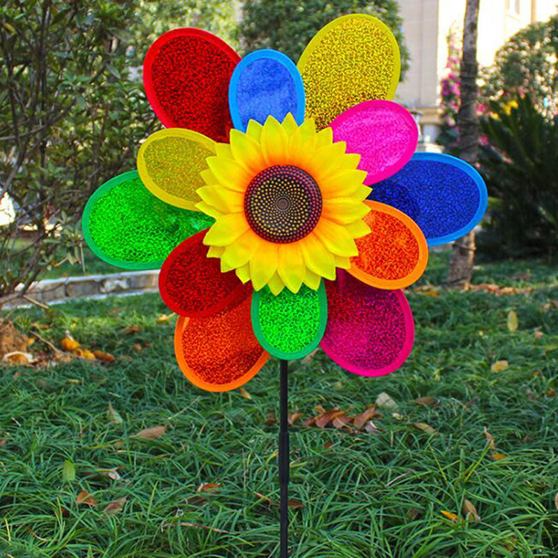 Double Layer Colorful Sunflower Windmill Kids DIY Outdoor Toys Garden ...
