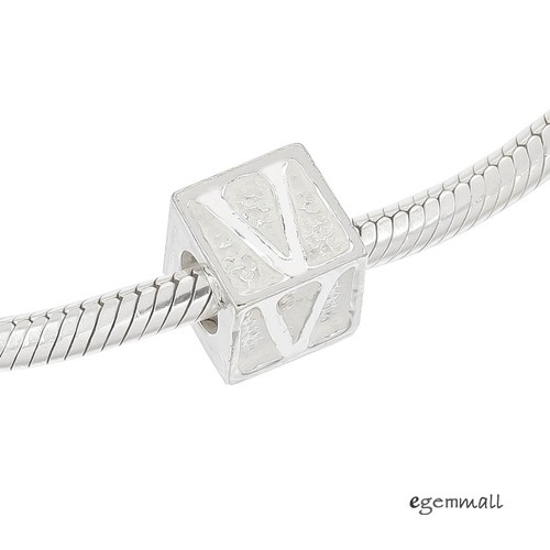 1 Sterling Silver Alphabet Initial Letter Cube Charm Bead Fit European ...