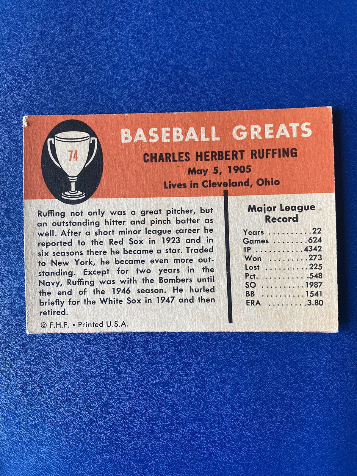 1961 Fleer Baseball Greats - #74 Red Ruffing for sale online | eBay