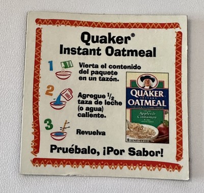 Quaker Instant Oatmeal Spanish cooking Instruction Magnet Vintage 1994 ...