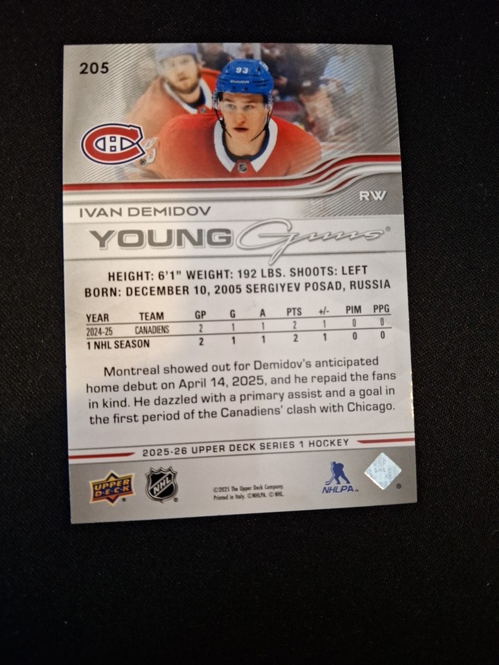 2025-26 Upper Deck Ivan Demidov Young Guns RC #205 | eBay