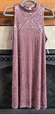 Mudd Velvet Burn Out Swing Dress Mock Neck Mini Dusty Rose Shift Dress ...