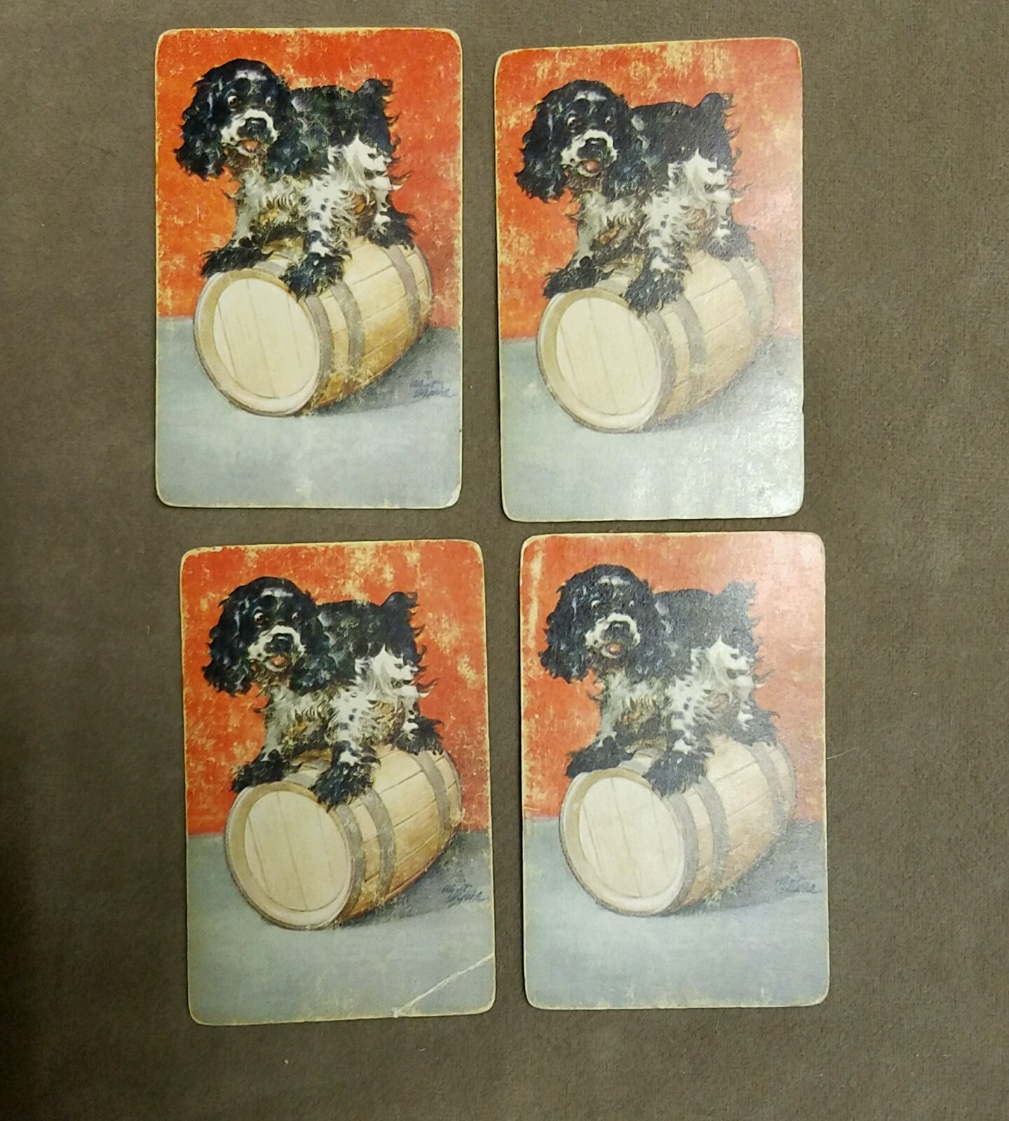 Four Cocker Spaniel Dog Altered Art Upcycle Cards Red Gray Collage Junk ...