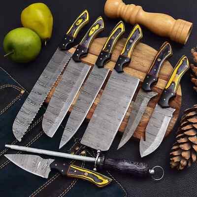 Set of 8 Chef Knives Custom Hand Forged Damascus Multi use Kitchen ...