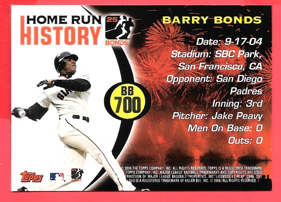 2006 Topps #BB700 Barry Bonds - Home Run History - NRMT | eBay