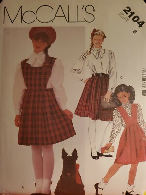 McCall's Sewing Pattern cut 2104 Girl's Skirt, Bibs, and Blouse Size 8 ...