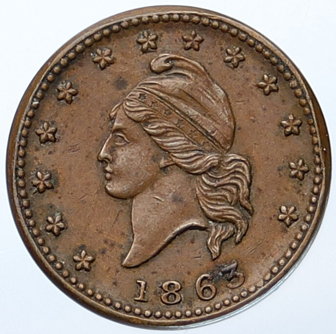 1863 United States CIVIL WAR PATRIOTIC LIBERTY Token ARMY NAVY Cent ...