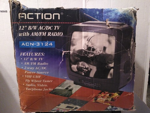 ACTION ACN-3124 12" Portable Black & White CRT Tv Television/AM/FM ...