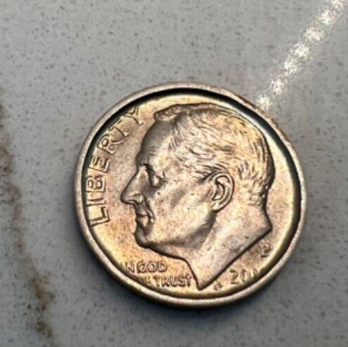 2011 P Roosevelt Dime, Extreme Error coin-Severely Raised rim with no ...