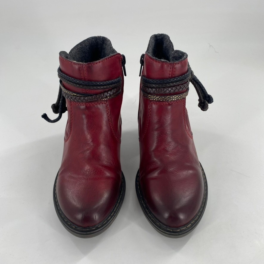 Rieker Red Ankle Boots Braided Detail Side Zip Comfortable Womens Size ...
