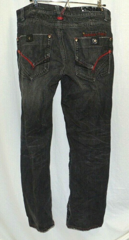 Men's Parish Nation Black Jeans Distressed Faded Embellished Measures ...