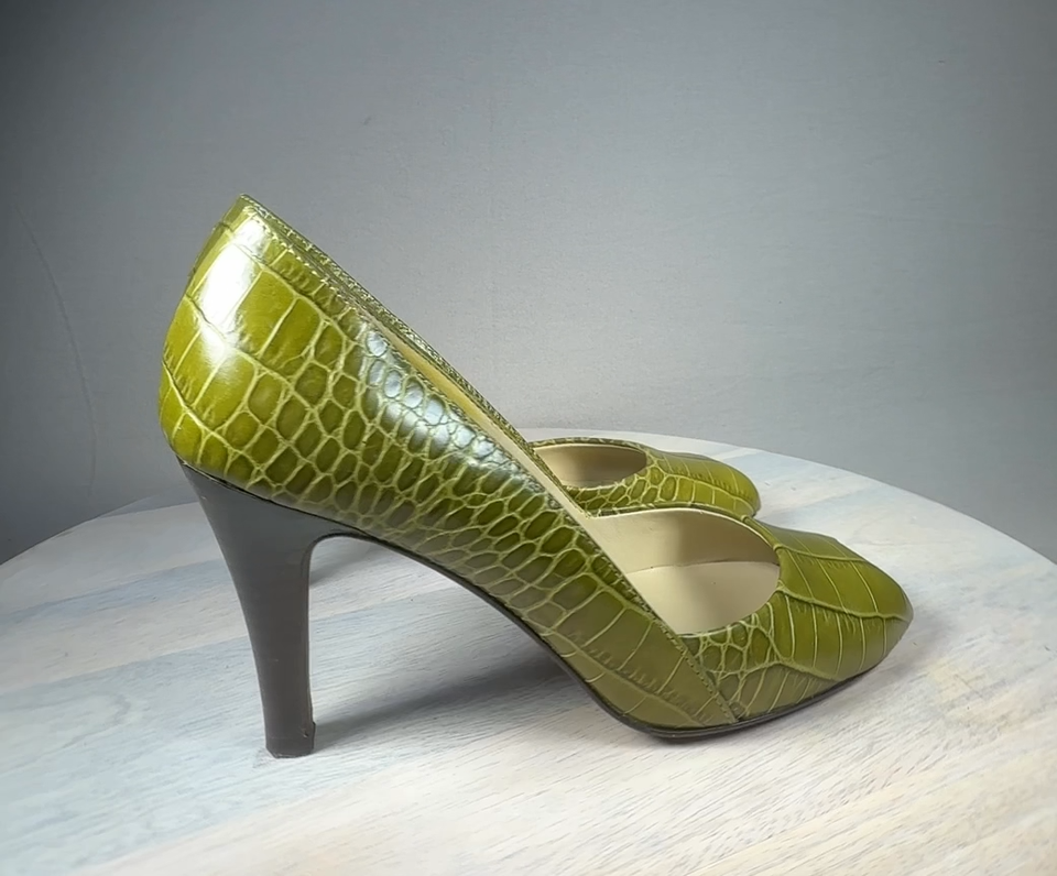 Linea Paolo Green Croc-Embossed Peep-Toe Heels Women’s 6.5 Faux Leather ...