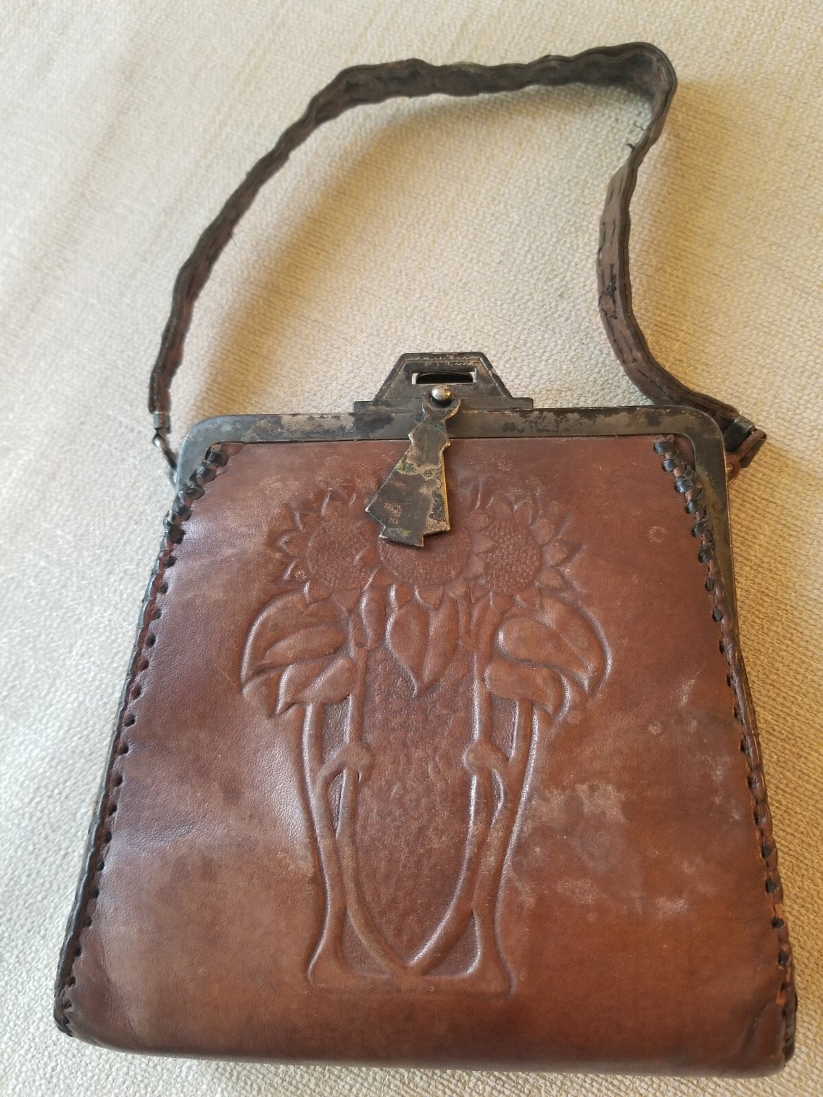 Antique 1910's Roy Croft Hand Tooled Leather Floral Arts and Crafts ...