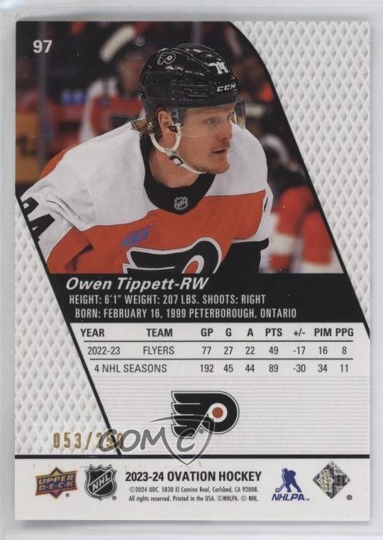 2023-24 Upper Deck Ovation Standing Gold Spectrum 53/250 Owen Tippett ...