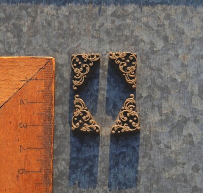 4x brass corner ornament bookbinding bookbinder embossing Art Nouveau ...