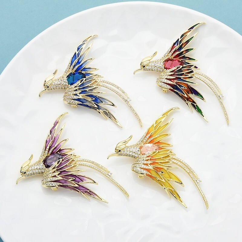 Crystal Phoenix Bird Brooches For Women Men 5-color Enamel Flying ...