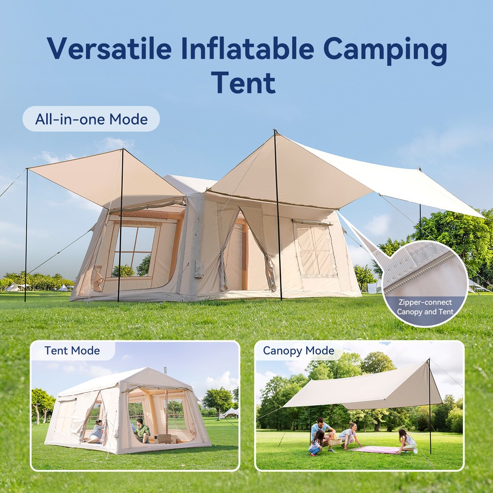 2 Room Inflatable Tents for Camping Blow Up Tent with Canopy & Pump for ...