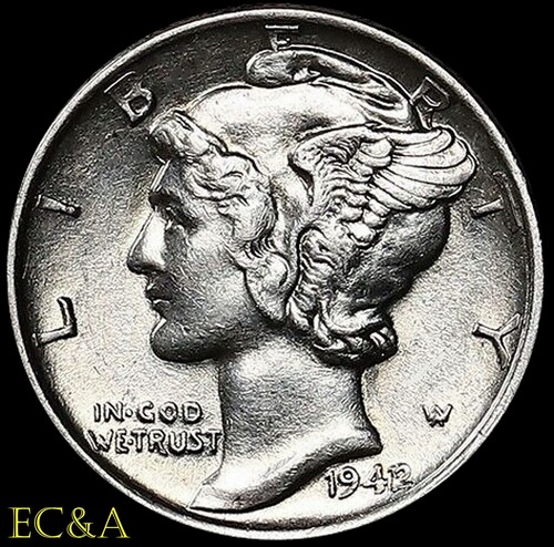 1942/1 MERCURY DIME FAVORITE ERROR VERY CHOICE ALMOST UNCIRCULATED ...