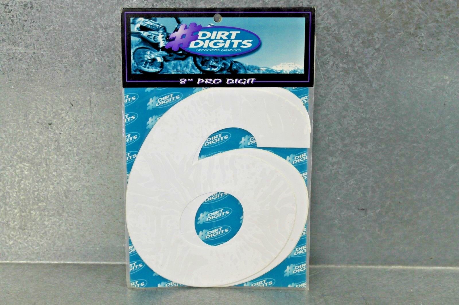 New 3 PCS Dirt Digits "6" White 8" Moto Numbers Vinyl Numbers Decal Kit ...