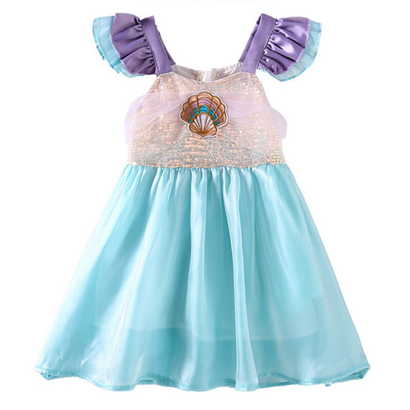 Girl Mesh Splicing Tank Dresses Sequin Sleeveless Ruffle Mermaid ...