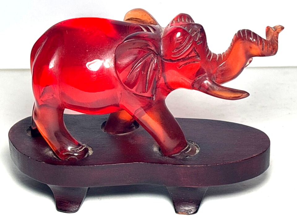 2 Chinese Red Cherry Color Acrylic Carved Elephants Statue Figurines | eBay