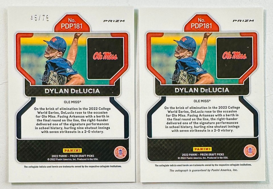 Dylan DeLucia - 2022 Prizm Draft Picks Baseball Silver Auto + Green /75 ...