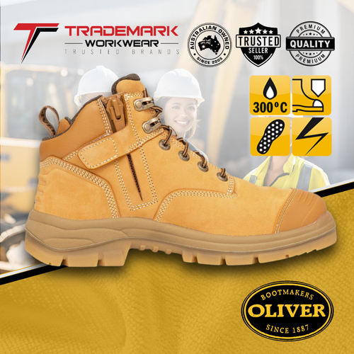 Oliver Mens ATs Zipside Hiker Safety Work Boot (55330Z) 4-14 AU/UK RRP ...