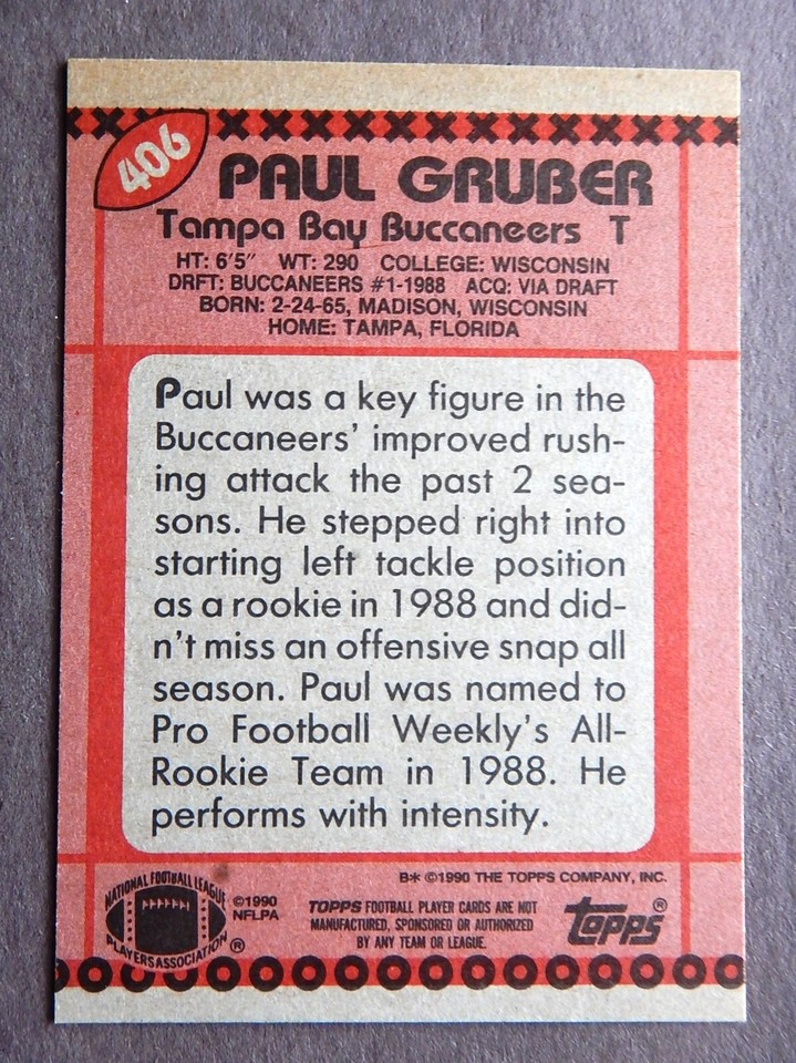 Paul Gruber #406 Topps 1990 Football Card (Tampa Bay Buccaneers) | eBay