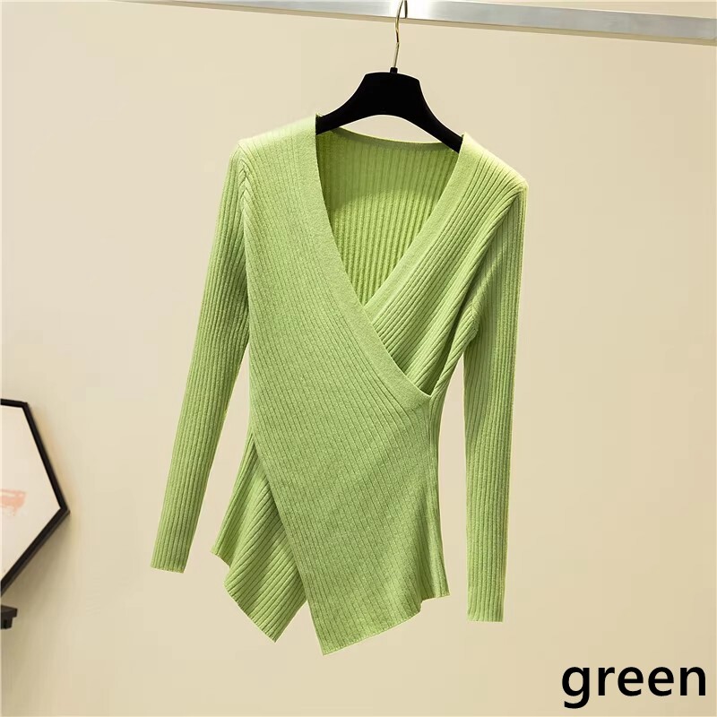 Lady Knitted Top Pullover Sweater V-neck Knitwear Slim Fit Casual ...