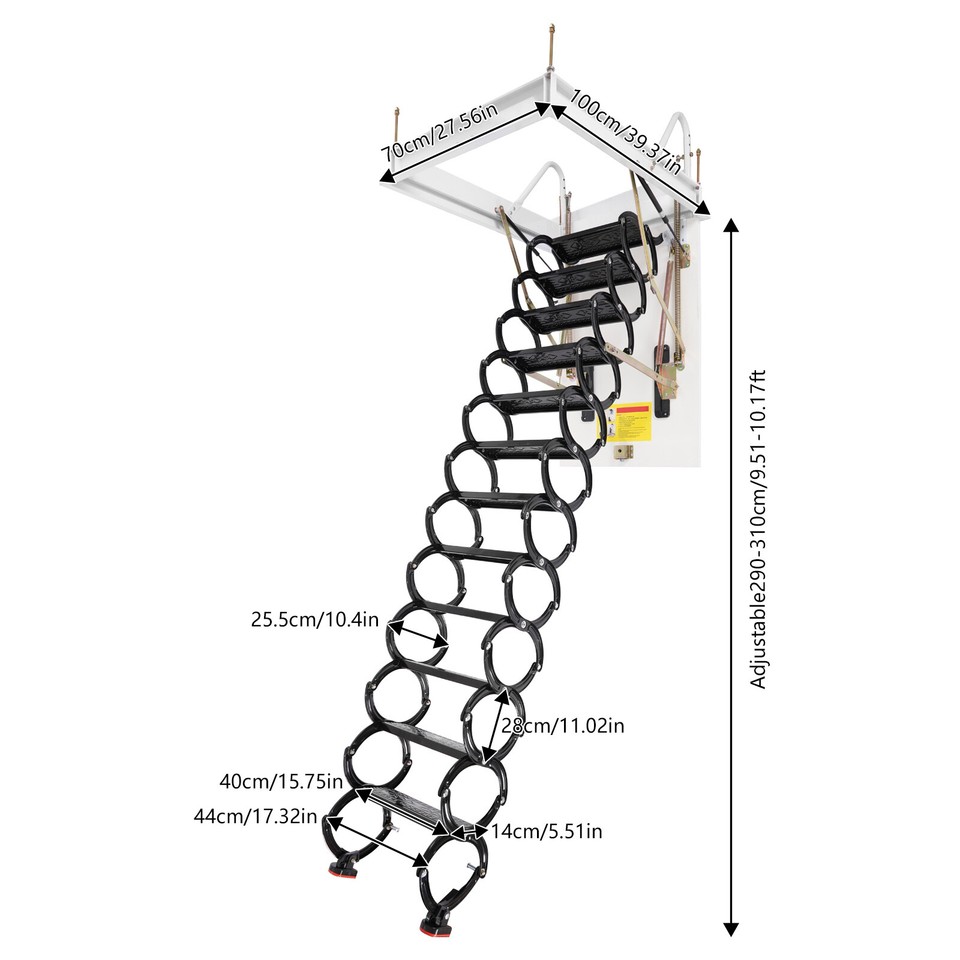 12 Steps Pull Down Attic Stairs Retractable Attic Ladder Folding Stairs ...