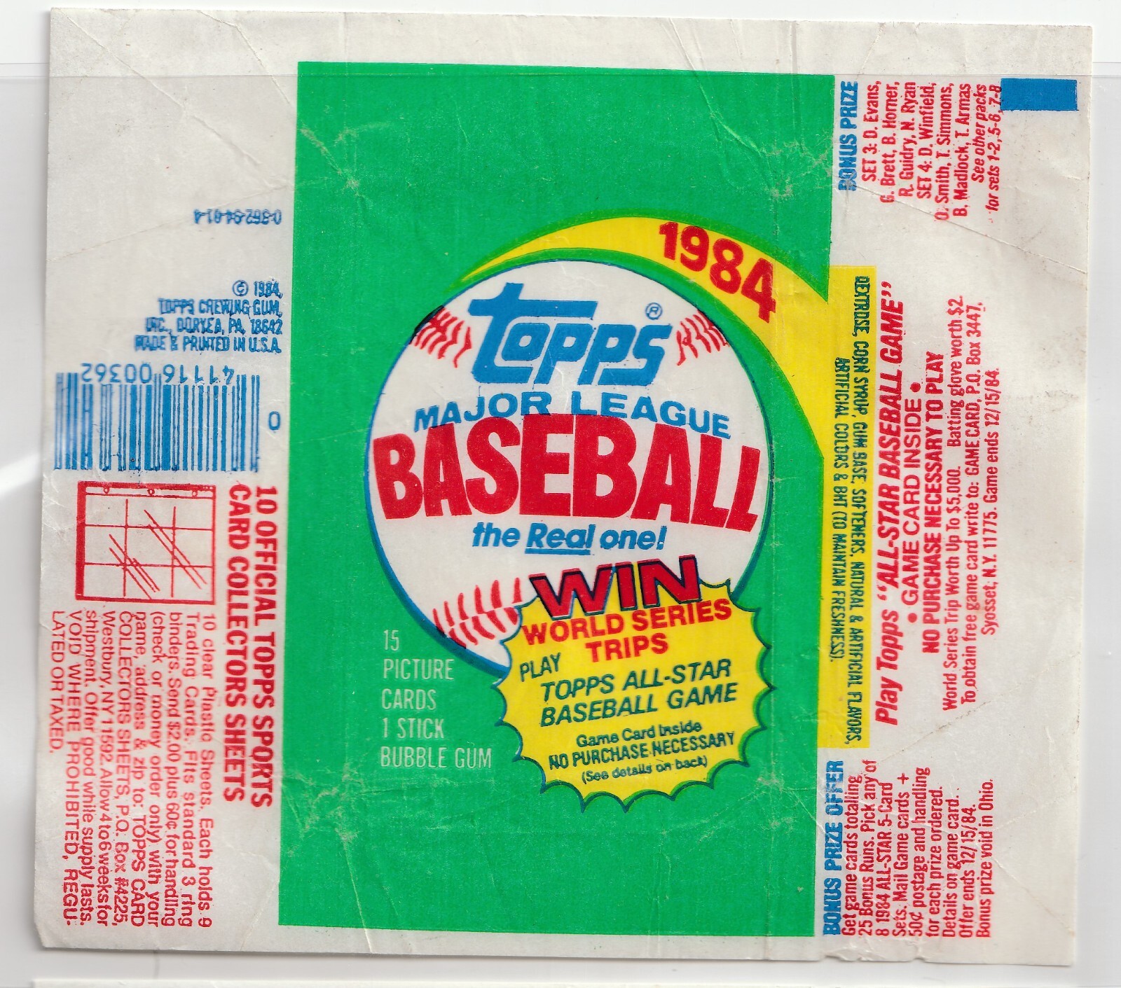 1984 Topps Baseball Wrapper w/ Card Collector Sheets Offer | eBay