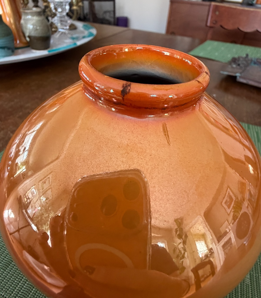 VTG Weller Pottery Orange Lustreware Vase Iridescent Glaze Signed Art ...