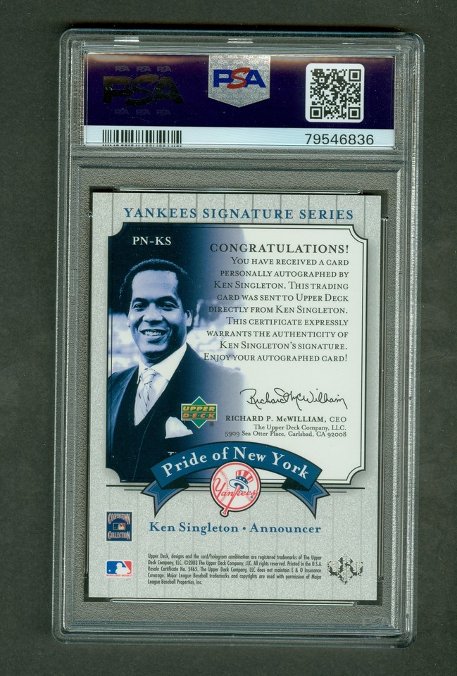 Ken Singleton 2003 Yankees Signature Series Pride of NY Autograph PSA 9 ...