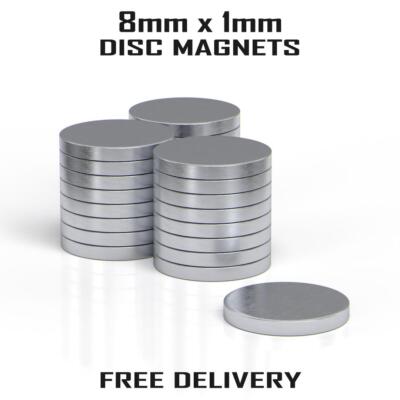 VERY STRONG Small Mini Neodymium Disc Magnets 8mm x 1mm Rare Earth ...