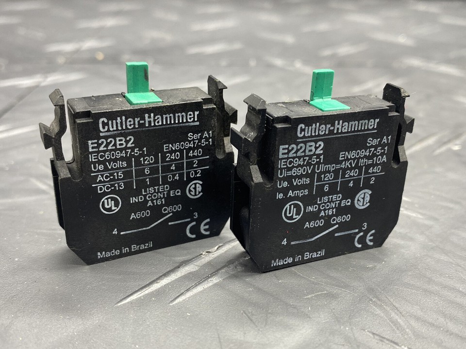 Cutler Hammer E22B2 Eaton Contact Block Ser. A1 600VAC E22 Series (Lot ...